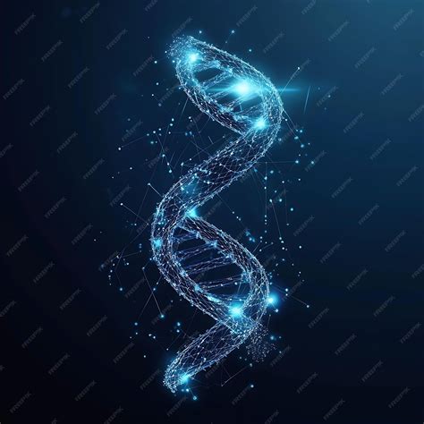 Abstract Dna Structure Glowing Lines And Dots Dark Blue Background Premium Ai Generated Image