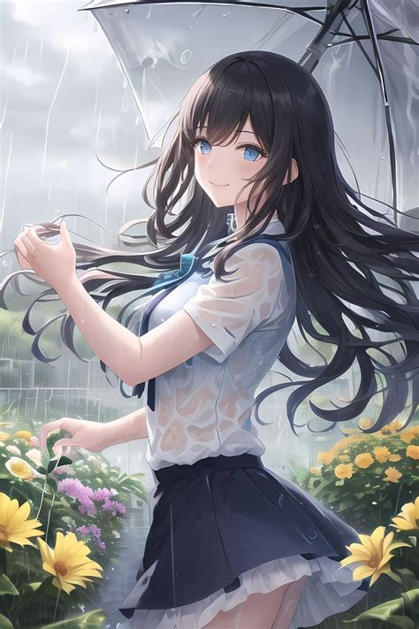 Beautiful And Cute Girls Enjoying The Rainy Days Anime Girl Cute Girls