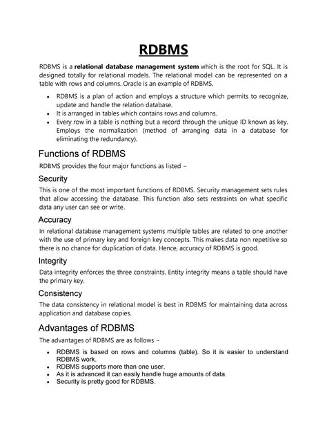 Rdbms Rdbms Rdbms Is A Relational Database Management System Which Is