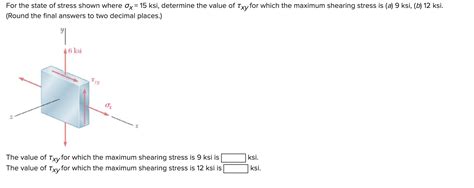 Solved For The State Of Stress Shown Where σx 15 Ksi