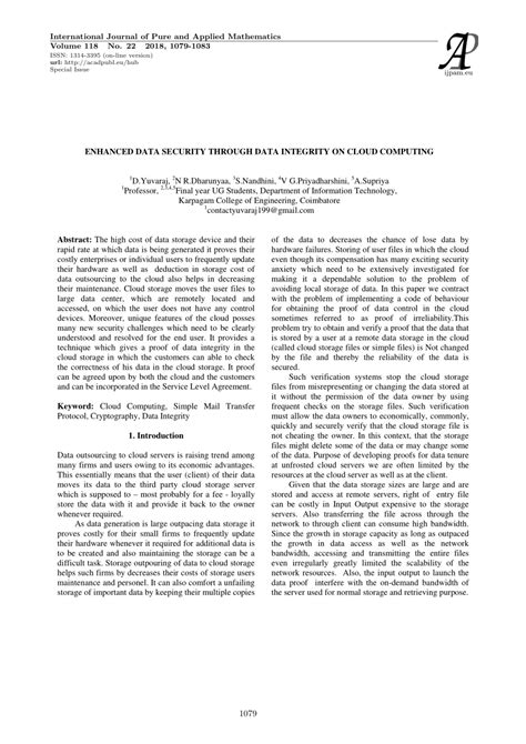 Pdf Enhanced Data Security Through Data Integrity On Cloud Computing