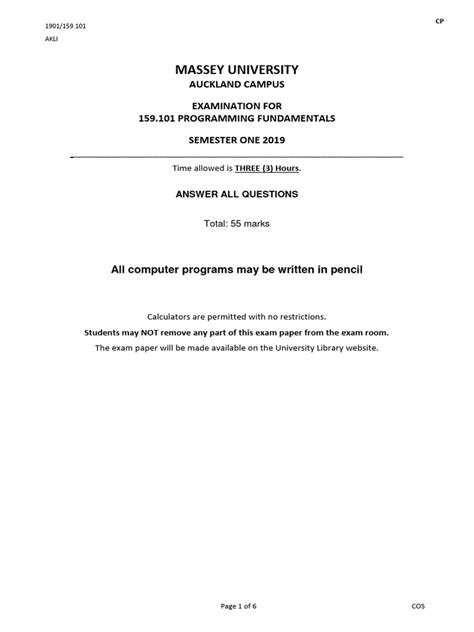 159101 Computer Science Fundamentals Massey Exam S1 2019 Pdf Numbers Computer