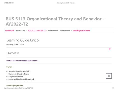 Learning Guide Unit 6 Overview Bus 5113 Organizational Theory And