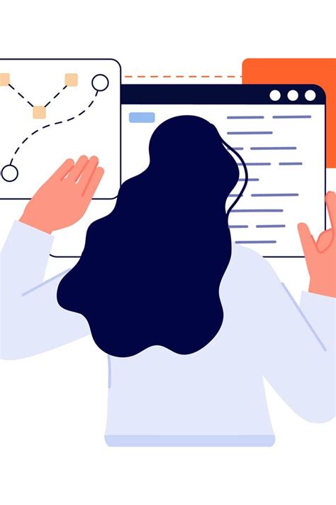 Isolated Woman And Abstract Charts Girl Programming Web Sit