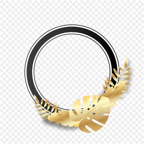 Golden Tropical Leaves Vector Hd PNG Images Black Circular Frame With
