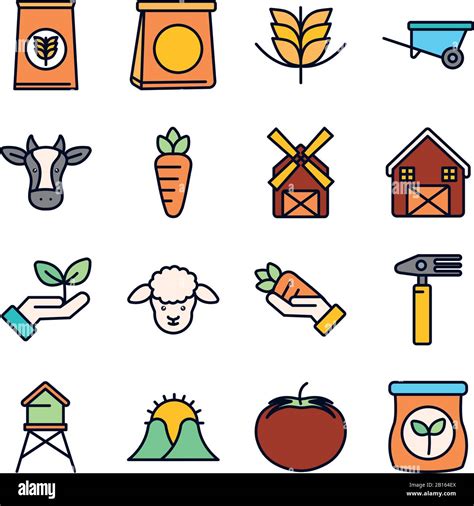 Line Fill Style Icon Set Design Agronomy Farm Lifestyle Agriculture