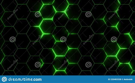 D Rendering Of Abstract Futuristic Hexagonal Mesh With Light Effects Stock Illustration
