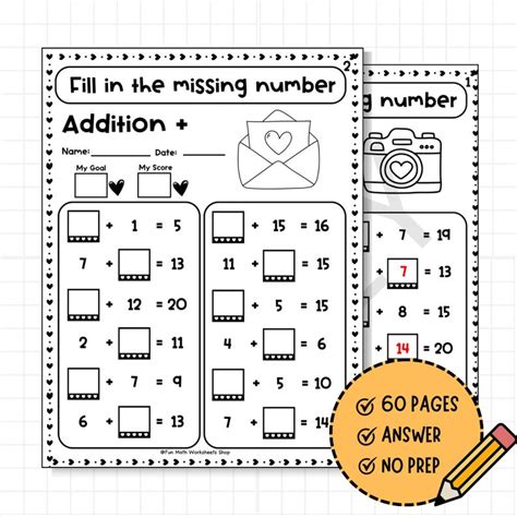 60 Printable Addition And Subtraction Fill In The Blanks Worksheets Numbers 1 20 For