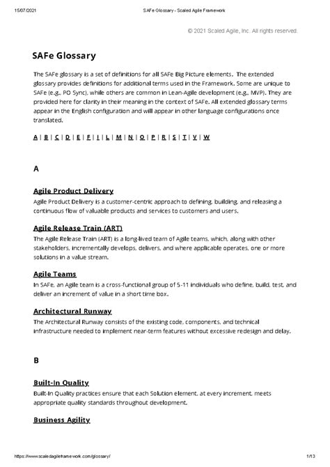 Safe Glossary Scaled Agile Framework Safe Glossary The Safe Glossary Is A Set Of Definitions