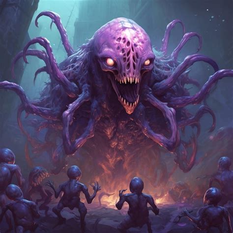 Premium Ai Image A Purple Monster With A Large Purple Head And Tentaceles