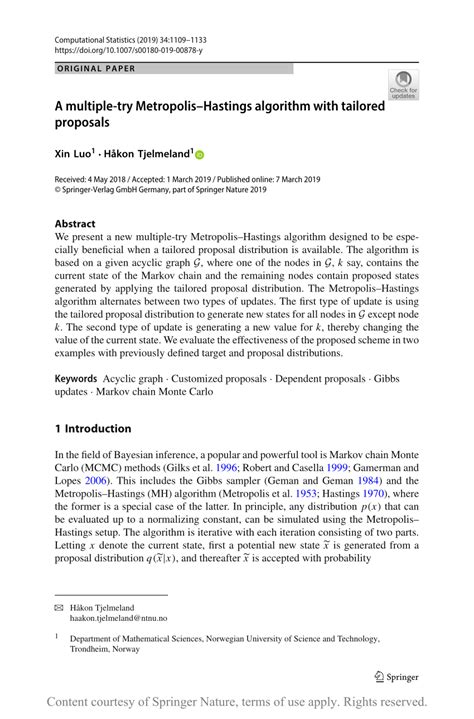 A Multiple Try Metropolishastings Algorithm With Tailored Proposals