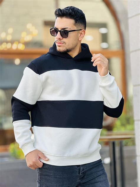 هودی اور سایز سه نخی با تکه های بلوک رنگی کلاه دار مشکی Miron