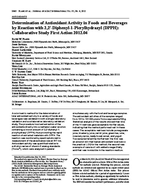 Pdf Determination Of Antioxidant Activity In Foods And Beverages By