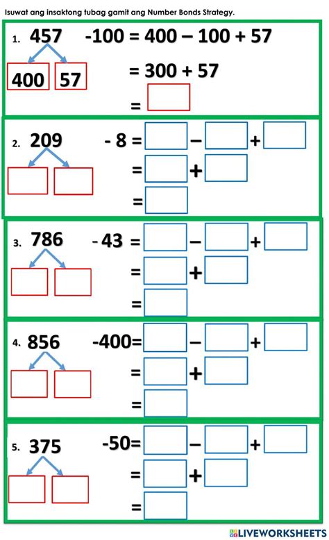 Subtraction Using Number Bonds Theory Worksheet Live Worksheets