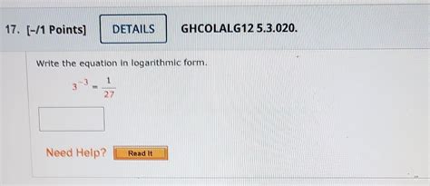 Solved Points Write The Equation In Logarithmic Chegg
