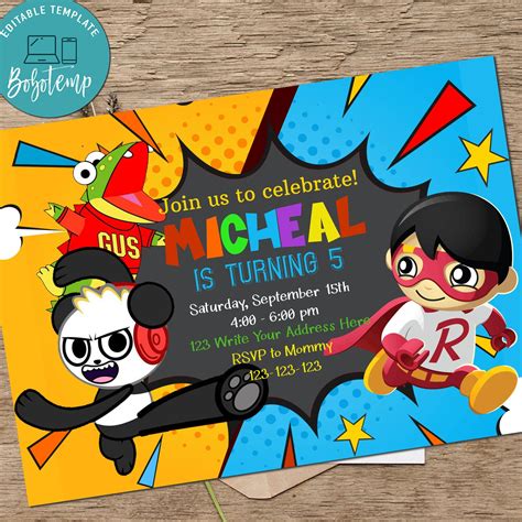 Ryans World Birthday Invitation Printable Bobotemp