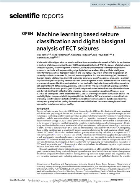 Pdf Machine Learning Based Seizure Classification And Digital Biosignal Analysis Of Ect Seizures