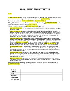 CBSA DIRECT SECURITY LETTER Doc Template PdfFiller