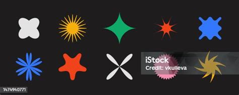 추상 별과 꽃 모양 컬렉션입니다 스위스 또는 바우 하우스 스타일의 원시 기하학적 형태 잔인한 요소는 포스터 배너 콜라주를 위해