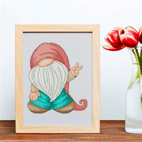 Peace Gnome Cross Stitch Pattern Gnome Cross Stitch Funny Inspire