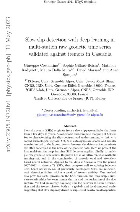 Pdf Slow Slip Detection With Deep Learning In Multi Station Raw