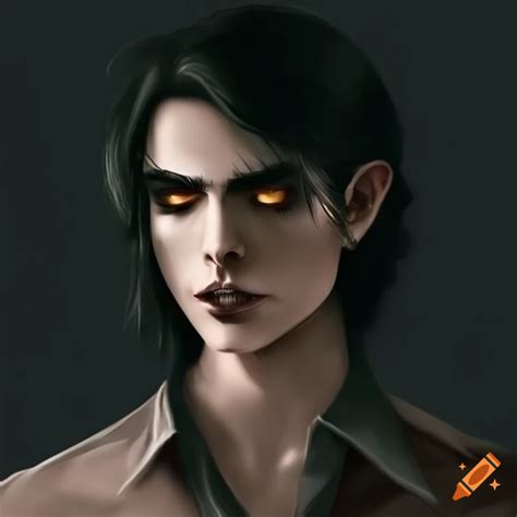 Young Male Vampire With Dark Hair And Golden Eyes On Craiyon