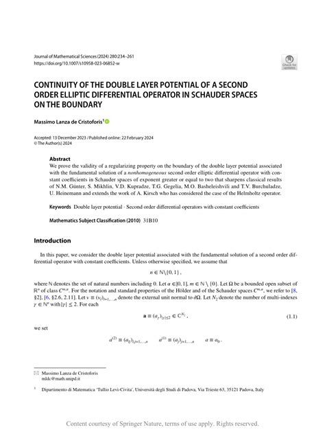 Pdf Continuity Of The Double Layer Potential Of A Second Order