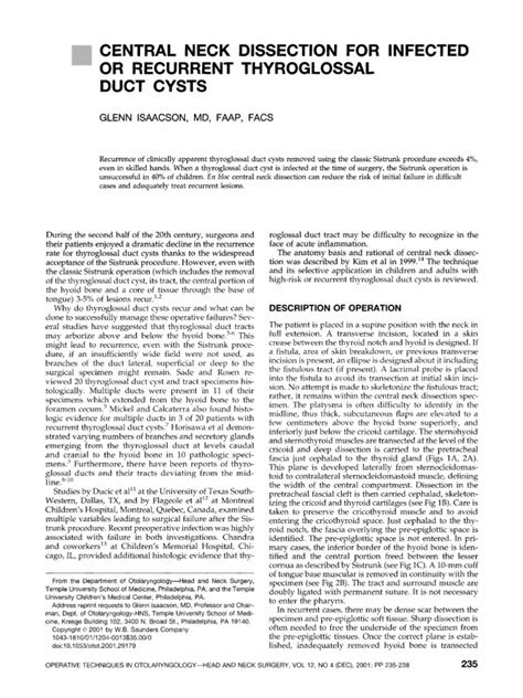 Central Neck Dissection For Or Recurrent Thyroglossal Duct Cysts Pdf