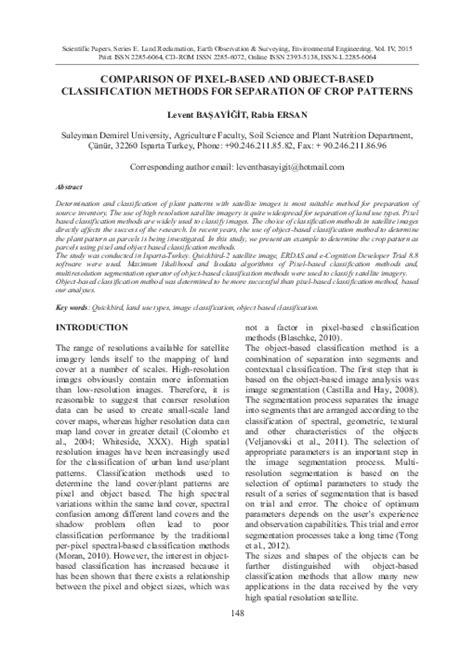 Pdf Comparison Of Pixel Based And Object Based Classification Methods