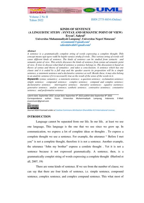 PDF KINDS OF SENTENCE A Linguistic Study Syntax And Semantic Point