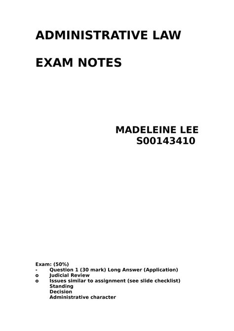 Administrative Law Exam Notes Lecture Notes Lectures 1 12 Warning Tt More Functions