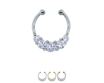 925 Sterling Silver Fake Septum Faux Nose Ring Non Pierced Etsy