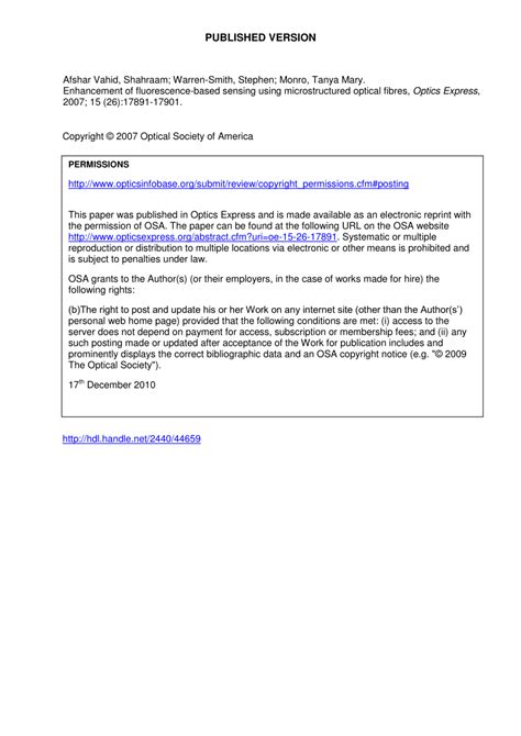 Pdf Enhancement Of Fluorescence Based Sensing Using Microstructured Optical Fibres