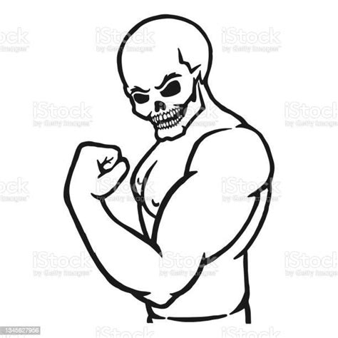 남성 보디 빌더 는 자신의 이두근을 구부리고 윤곽 실루엣 디자인 요소입니다 흰색 배경에서 격리된 벡터 그림입니다 책 스티커