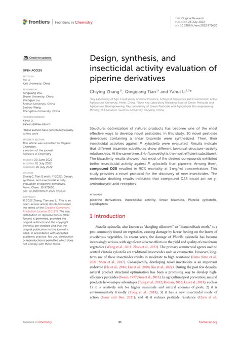 Pdf Design Synthesis And Insecticidal Activity Evaluation Of Piperine Derivatives