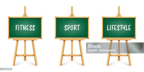 나무 이젤에 녹색 칠판입니다 삼각대에 나무 프레임에 칠판입니다 텍스트 쓰기 또는 그리기 화면이 있는 프레젠테이션 보드입니다 웰빙 건강한 라이프 스타일 및 동기 부여 벡터