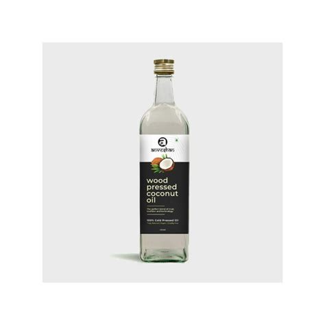 Wood Pressed Coconut Oil 1l Glass Bottle Anveshan Ic Organic