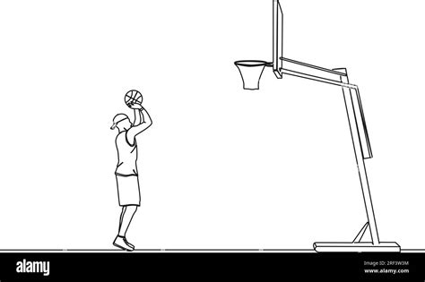 Continuous Single Line Drawing Of Basketball Player Shooting Ball At