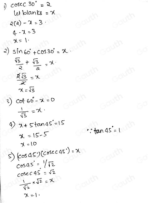 Solved 1 2 Csc 30° 3 2 Sin 60°cos 30° 3 Cot 60° 0 4