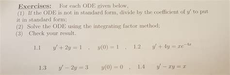 solved exercises for each ode given below 1 if the ode