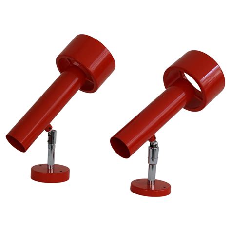 Set Of Two Wall Lamps With Orange Lacquered Rotating Aluminum Shades 1970s For Sale At 1stdibs