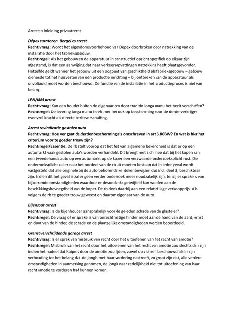 Arrest Samenvatting Arresten Inleiding Privaatrecht Arresten