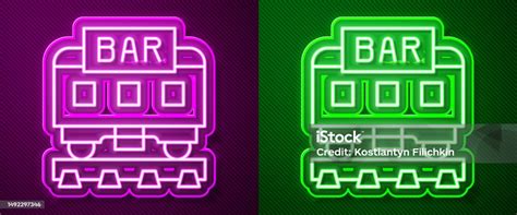 빛나는 네온 라인 레스토랑 기차 아이콘은 보라색과 녹색 배경에 분리되어 있습니다 벡터 3차원 형태에 대한 스톡 벡터 아트 및 기타 이미지 3차원 형태 가구 가정의 방
