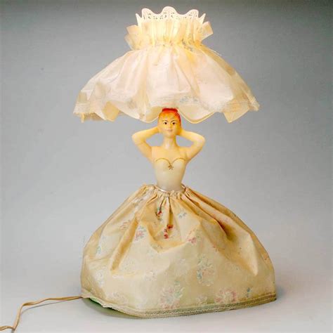 Vintage Kitsch Redheaded Doll Lamp 2 With Fabric Skirt And