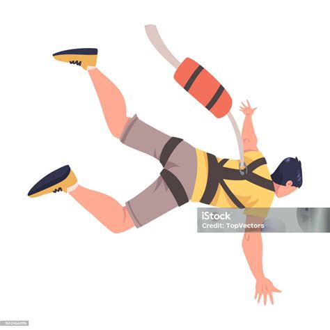 Bungee Jumping With Man Character Free Falling Down From Great Height