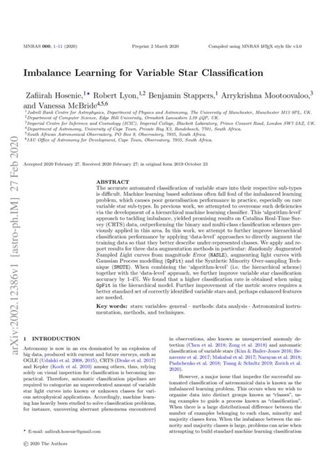 Imbalance Learning For Variable Star Classification Deepai