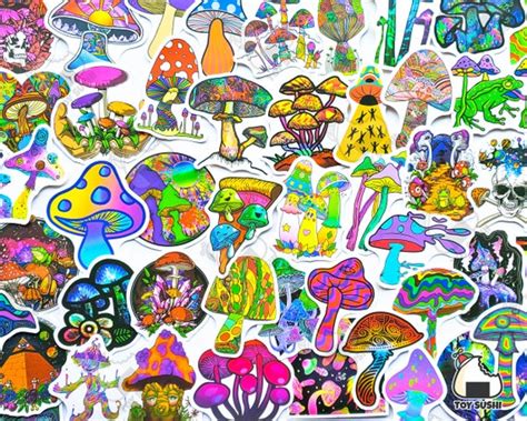 50 Pcs Trippy Mushroom Sticker Pack Weed 420 Etsy