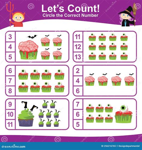 Printable Halloween Theme Let S Counting And Circle The Correct Number Stock Vector