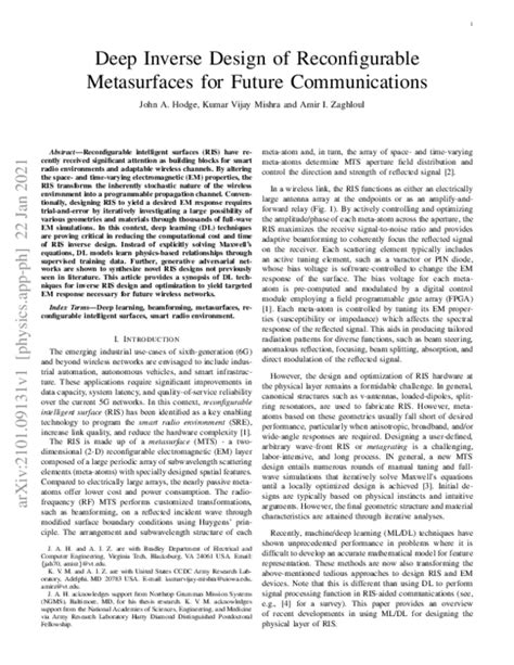 Pdf Deep Inverse Design Of Reconfigurable Metasurfaces For Future