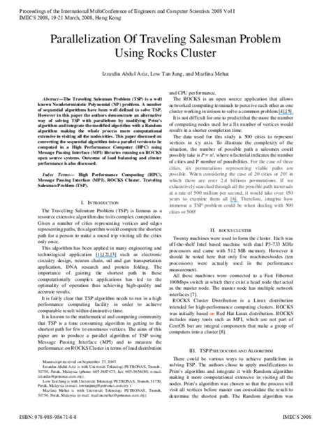 Pdf Parallelization Of Traveling Salesman Problem Using Rocks Cluster
